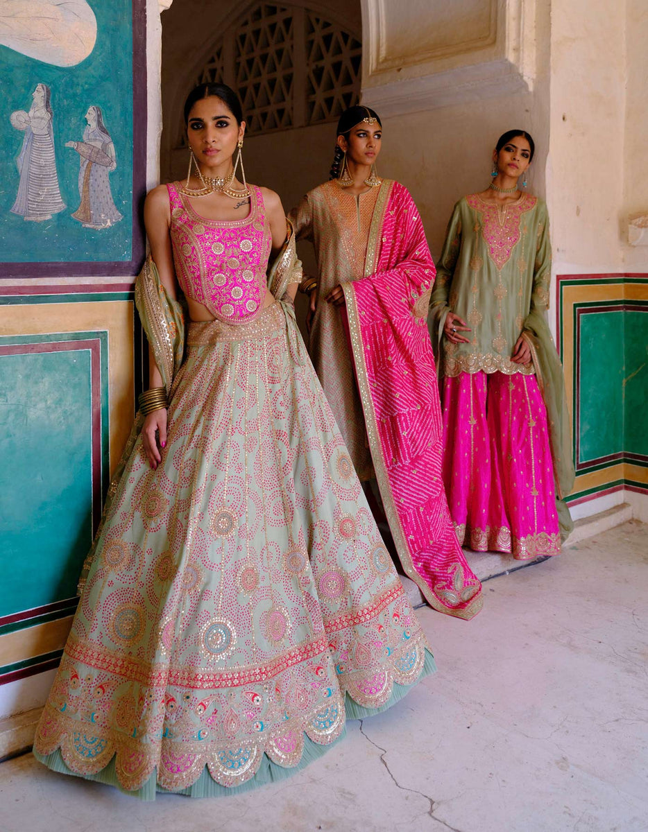 Pista Green And Fuschia Lehenga Set – NidhiTholia