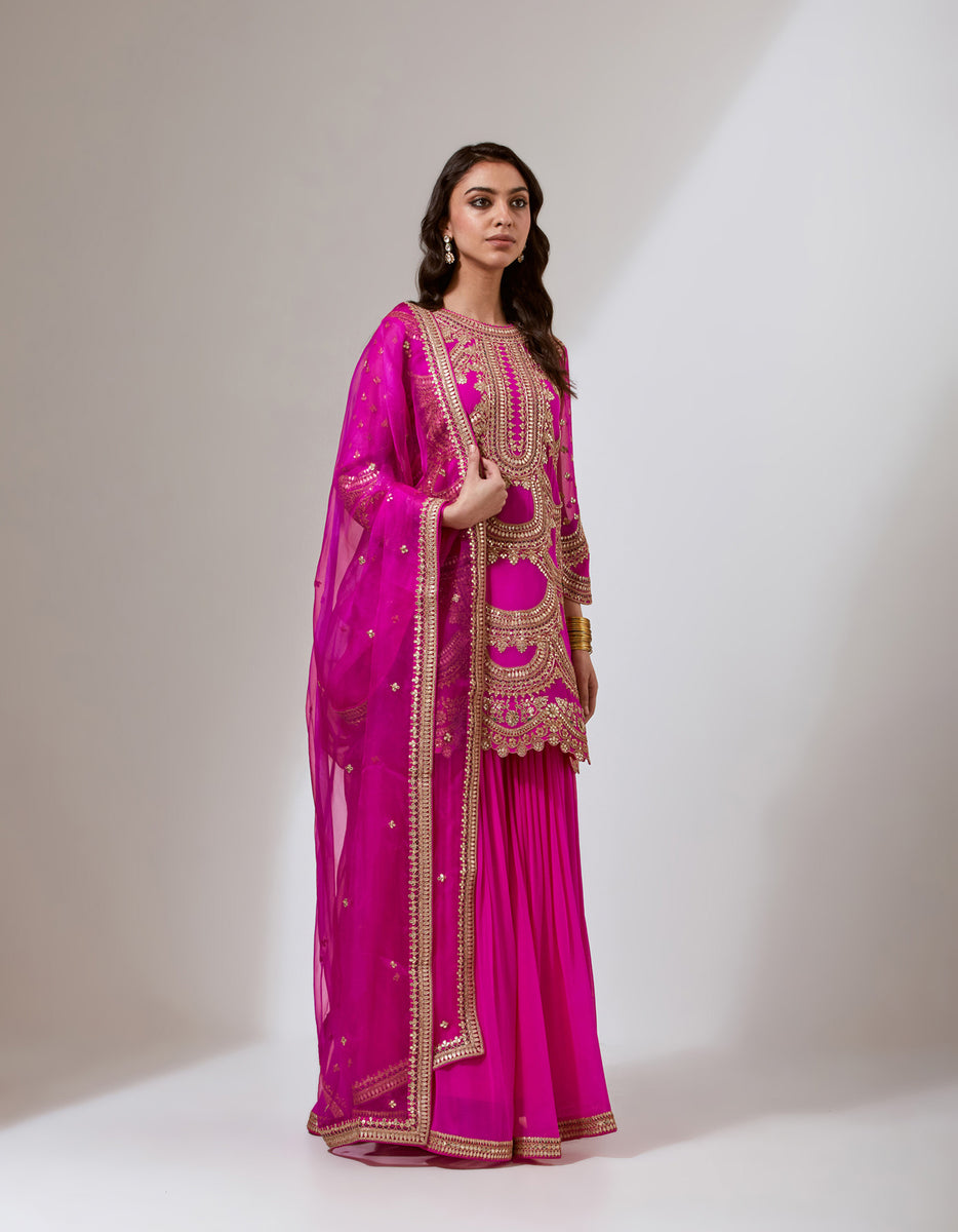 Fuschia Pink Georgette Sharara Set – NidhiTholia