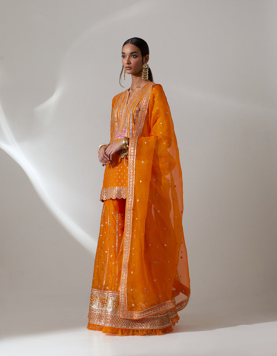 Orange Sharara Set with Hand Embroidery – NidhiTholia